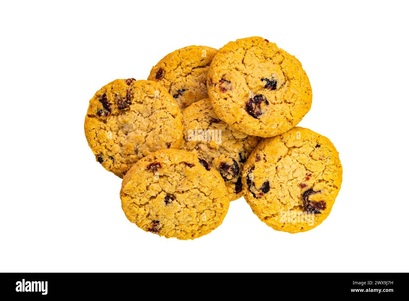Circular homemade oat flakes and cranberry biscuits isolated on white ...
