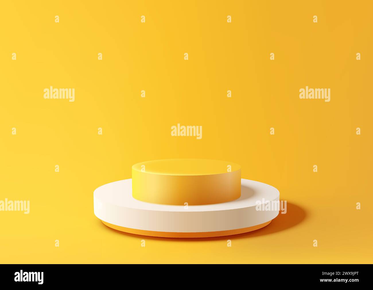 A simple 3D scene with a white podium on a yellow platform, against a ...