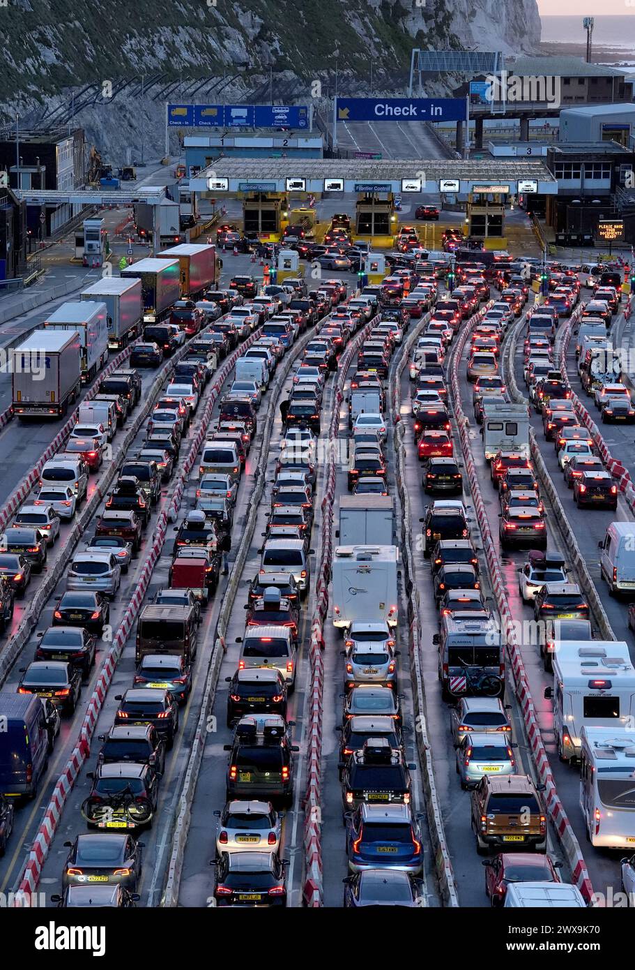 Passengers queue for ferries at the Port of Dover in Kent as the ...