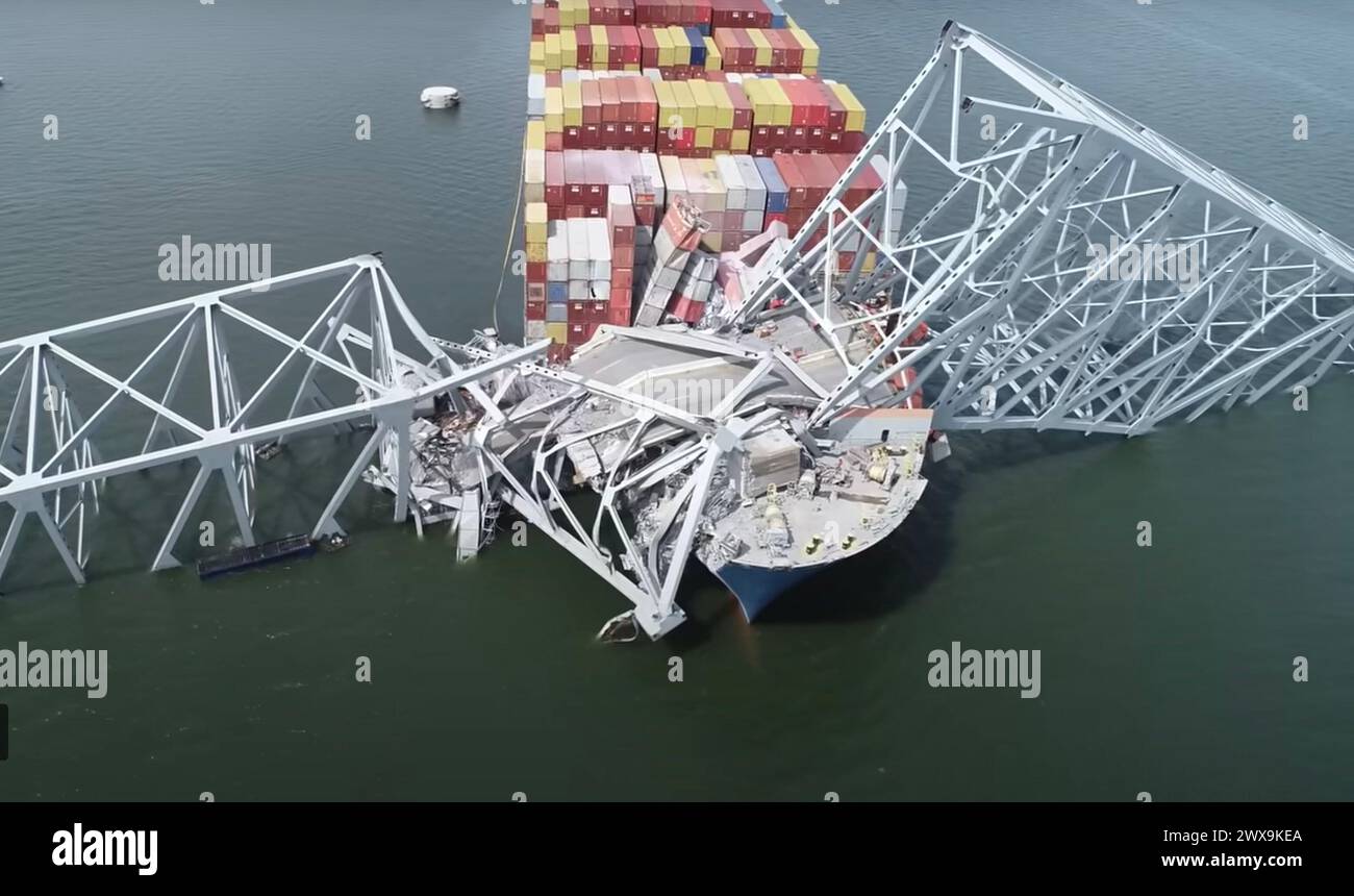 Baltimore, Maryland, USA. 26th Mar, 2024. In an aerial view, a ...