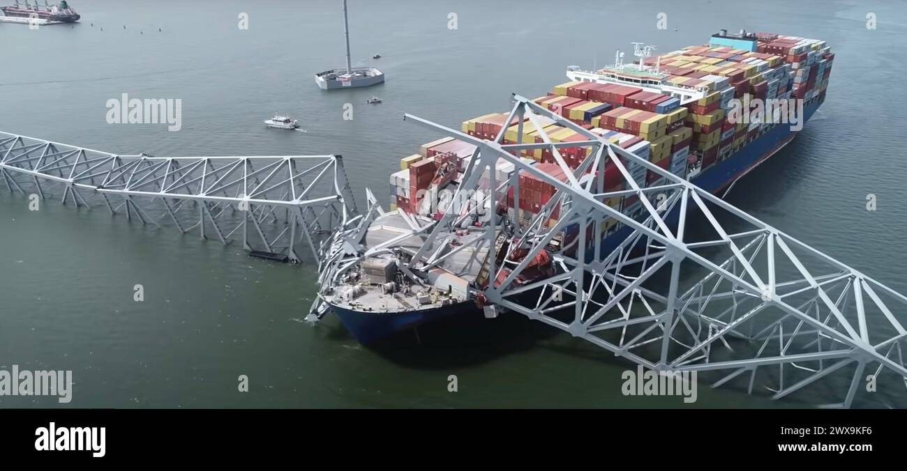 Baltimore, Maryland, USA. 26th Mar, 2024. In an aerial view, a ...