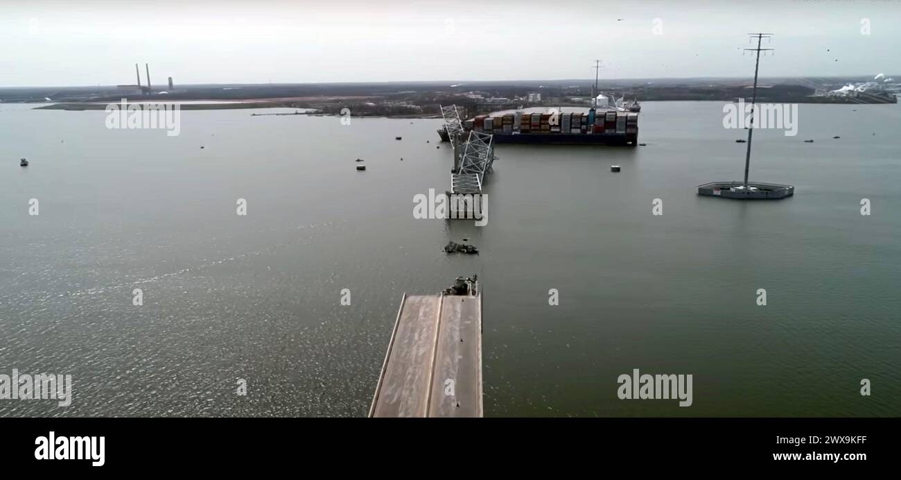 Baltimore, Maryland, USA. 26th Mar, 2024. In an aerial view, a ...