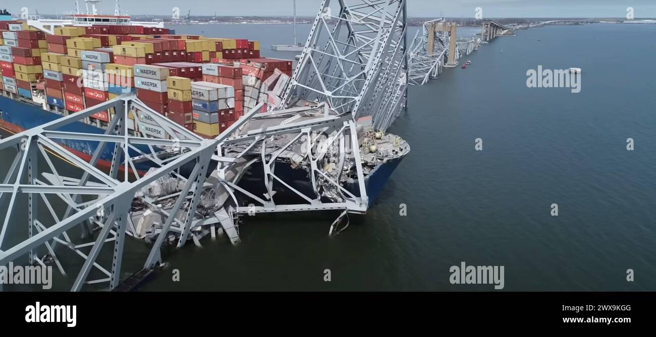 Baltimore, Maryland, USA. 26th Mar, 2024. In an aerial view, a ...
