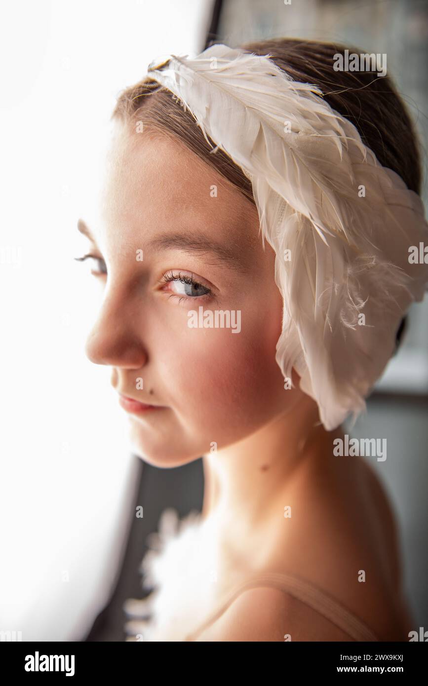 Close up portrait of Ballerina Dreamscape. Young girls moment of repose ...