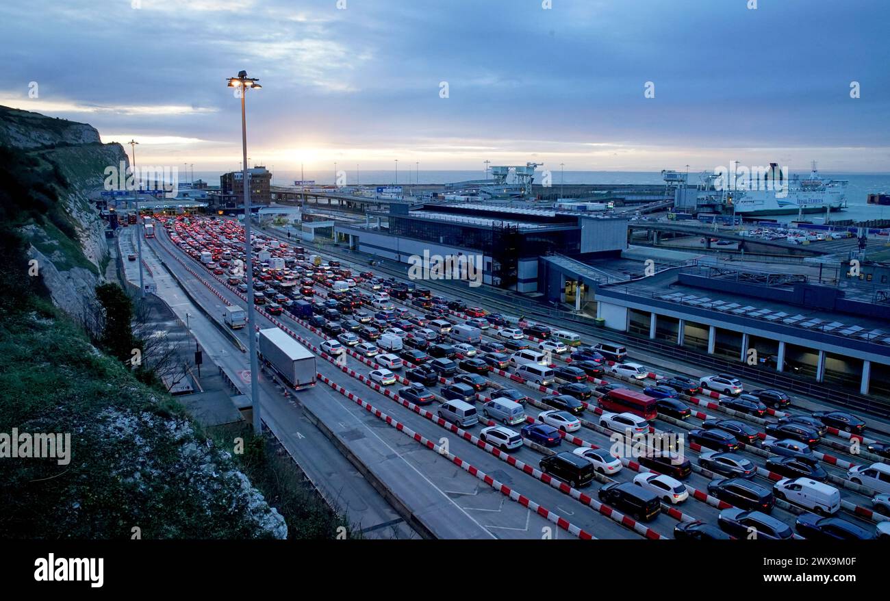 Passengers queue for ferries at the Port of Dover in Kent as the getaway continues for the ...