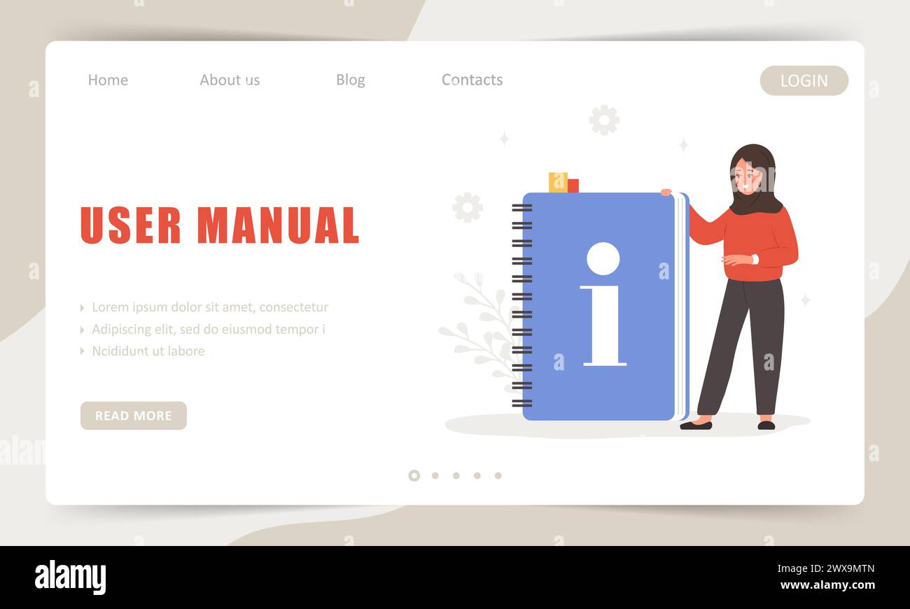 User manual. Landing page template. Islamic female character with huge ...