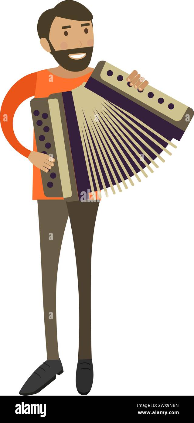 Musician playing accordion vector icon isolated on white background ...