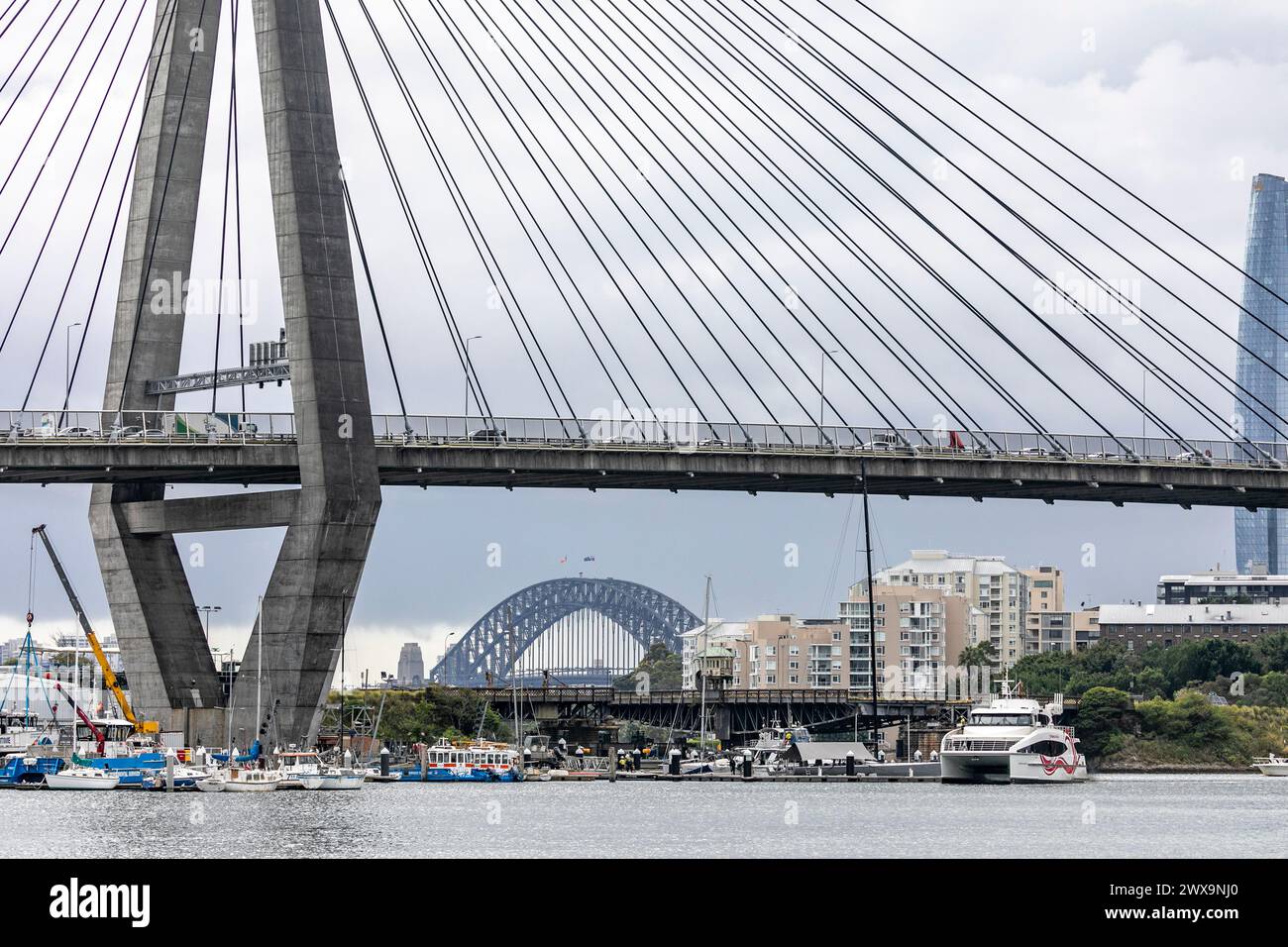 Sydney,Australia ANZAC Bridge from Pyrmont to Glebe and Sydney harbour ...