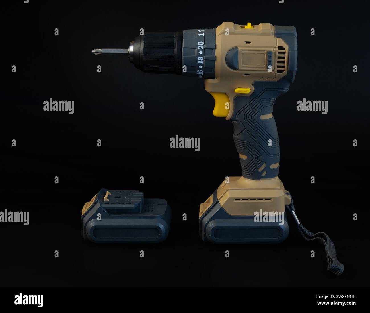 Cordless brushless screwdriver on black background Stock Photo - Alamy