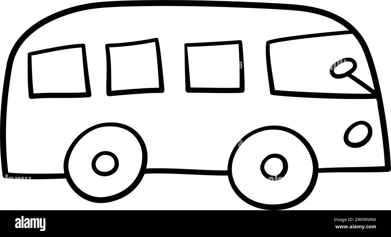 Hand drawn bus. Children drawn bus in doodle style. Children doodle ...