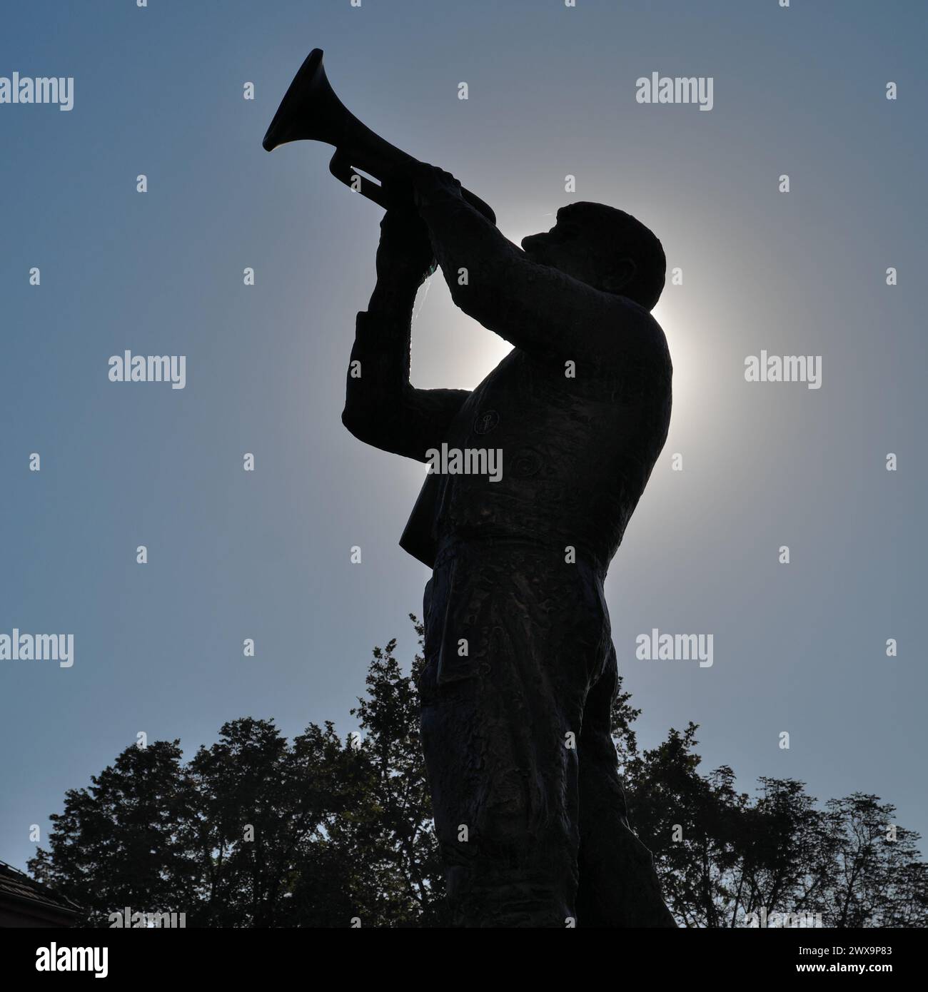 silhouette statue trumpet player Desimir Perišic first winner of Guca ...