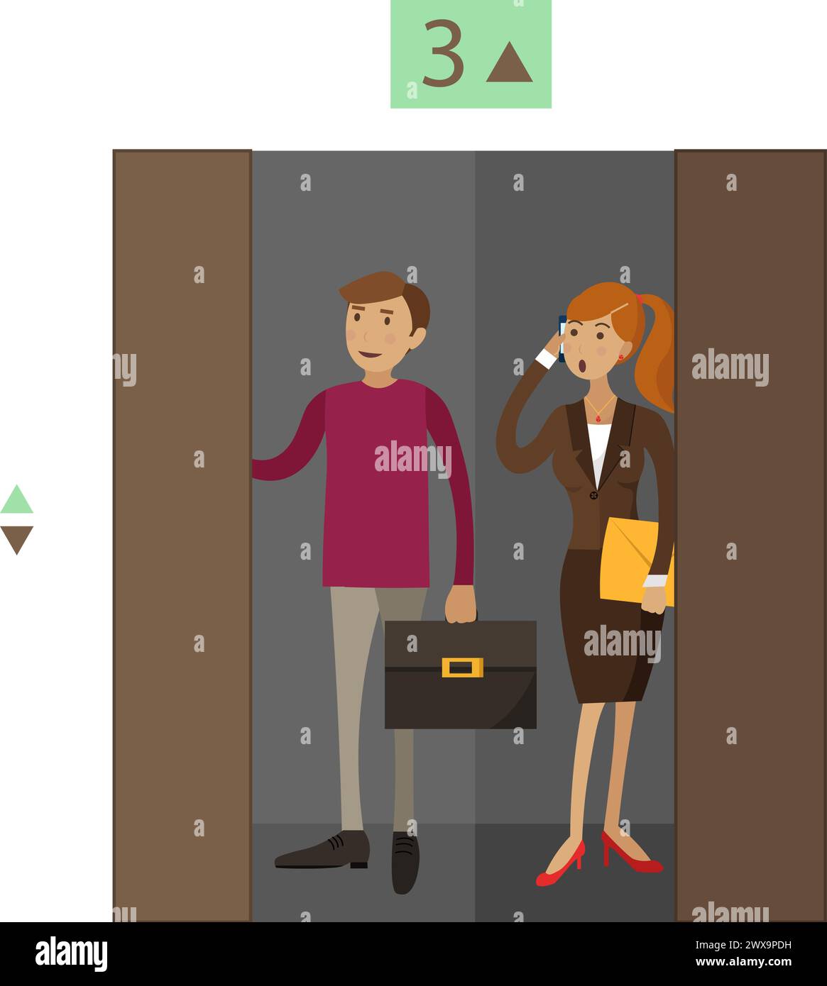 Employees taking office elevator to workplace vector icon isolated on ...