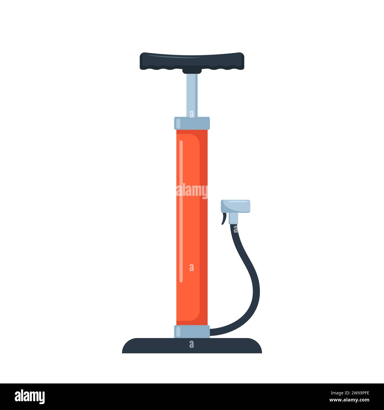 Air pump. Mechanical device for pumping. Red cylinder with handle and ...