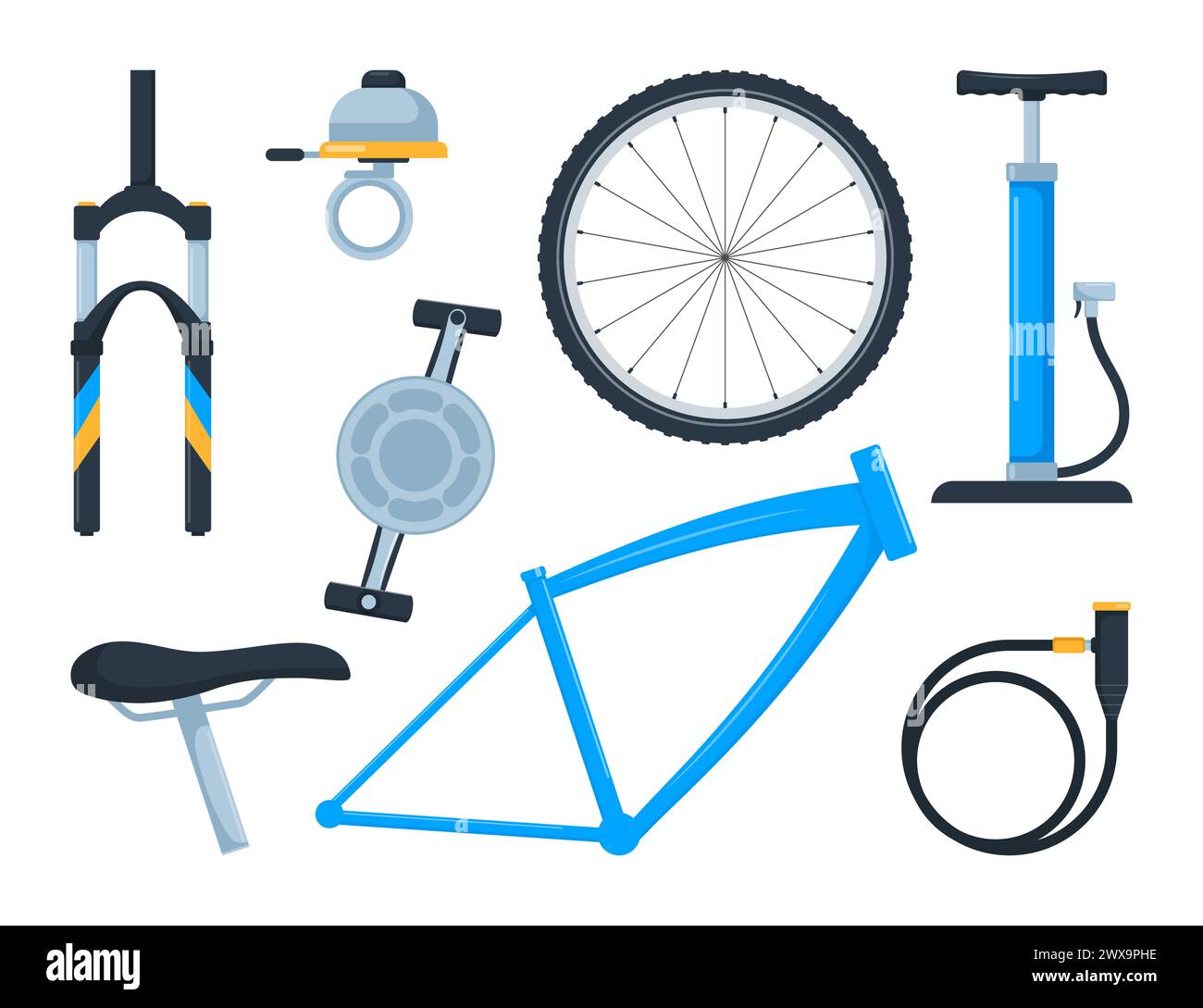 Bicycle equipment and parts, set of icons, symbols and design elements ...