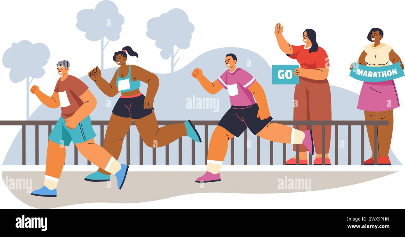 Diverse Runners Marathon Challenge Stock Vector Image & Art - Alamy