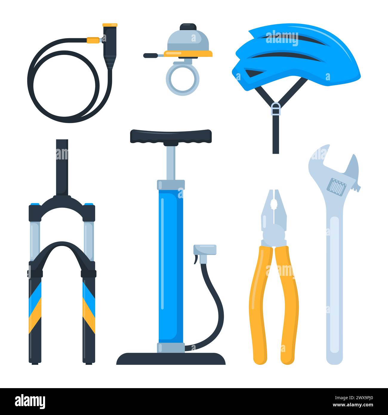 Bicycle equipment and parts, set of icons, symbols and design elements ...