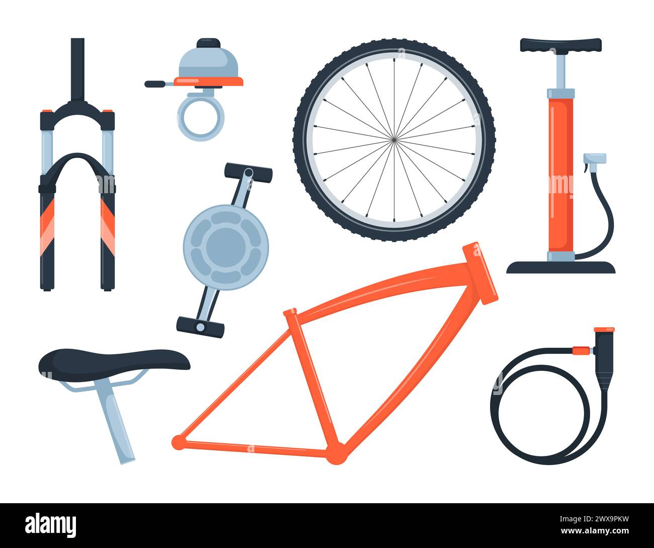 Bicycle equipment and parts, set of icons, symbols and design elements ...