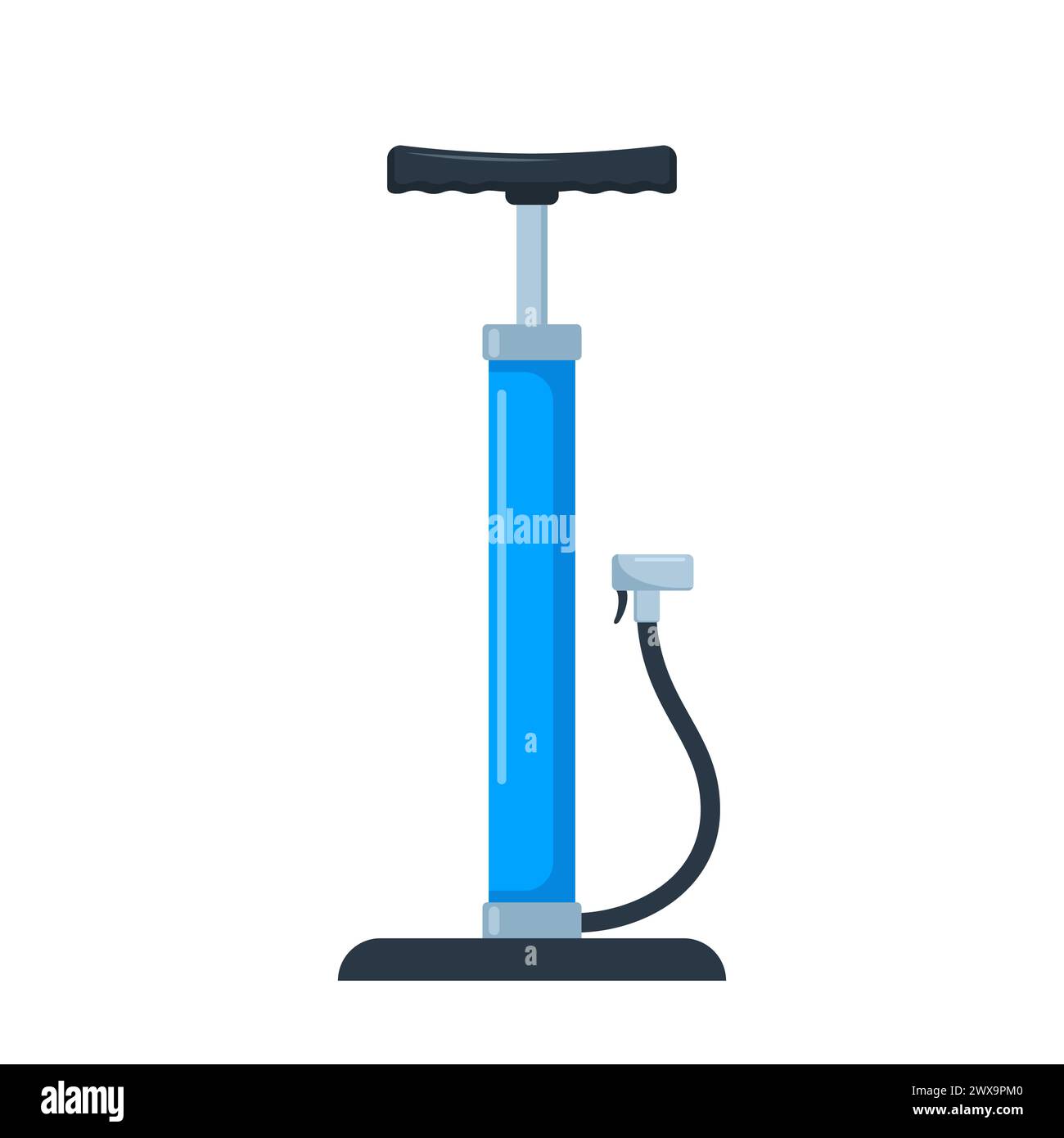 Air pump. Mechanical device for pumping. Blue cylinder with handle and ...