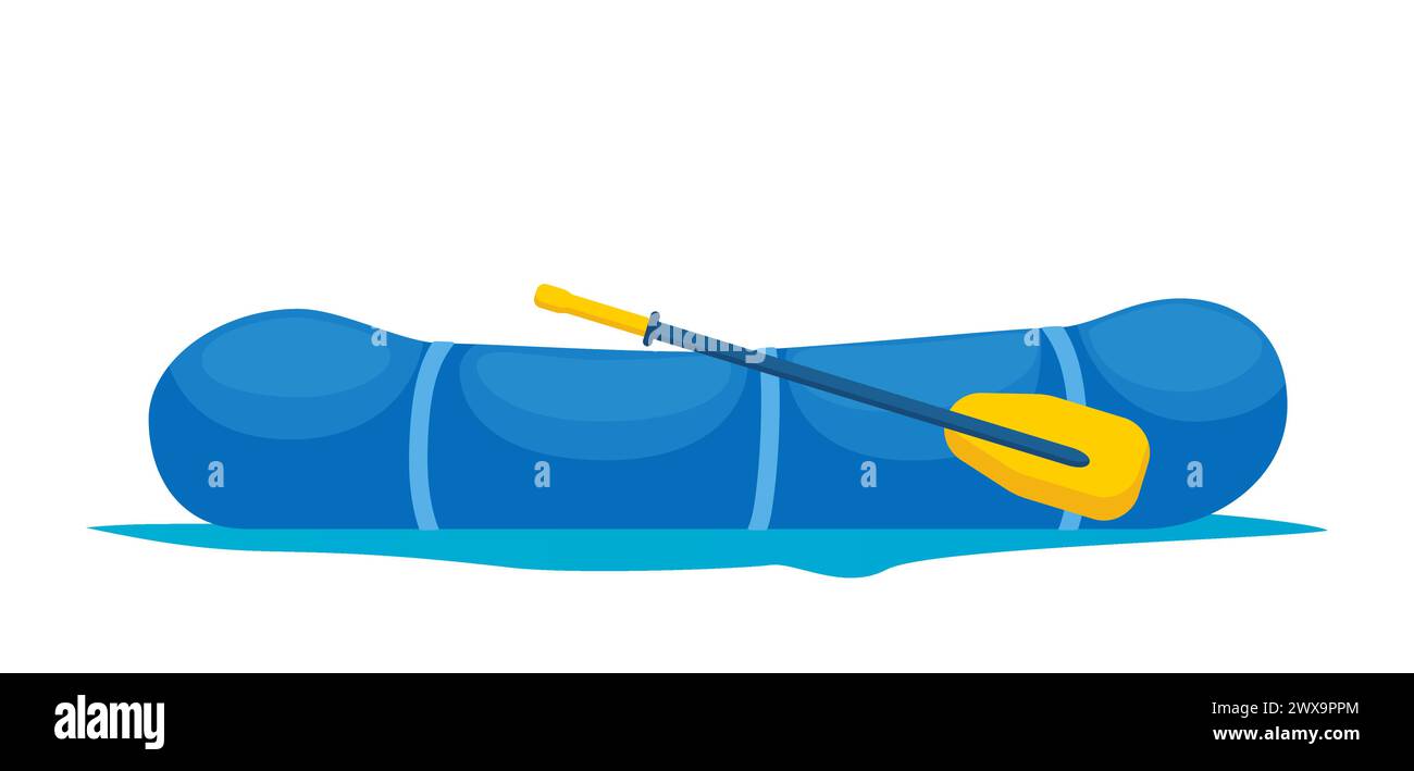 Rubber boat with paddle. Rafting extreme water sport. Fishing equipment ...