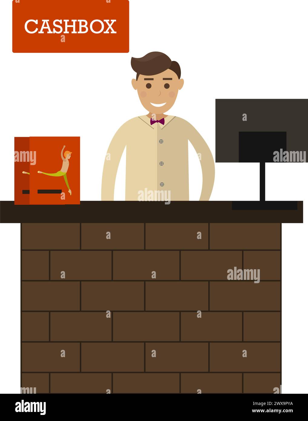 Cashbox with cahier at desk counter vector icon isolated on white Stock ...