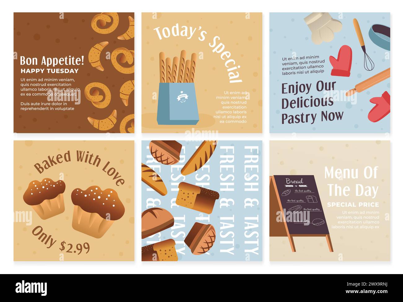 Social media post set for bakery offer promotion Stock Vector Image ...