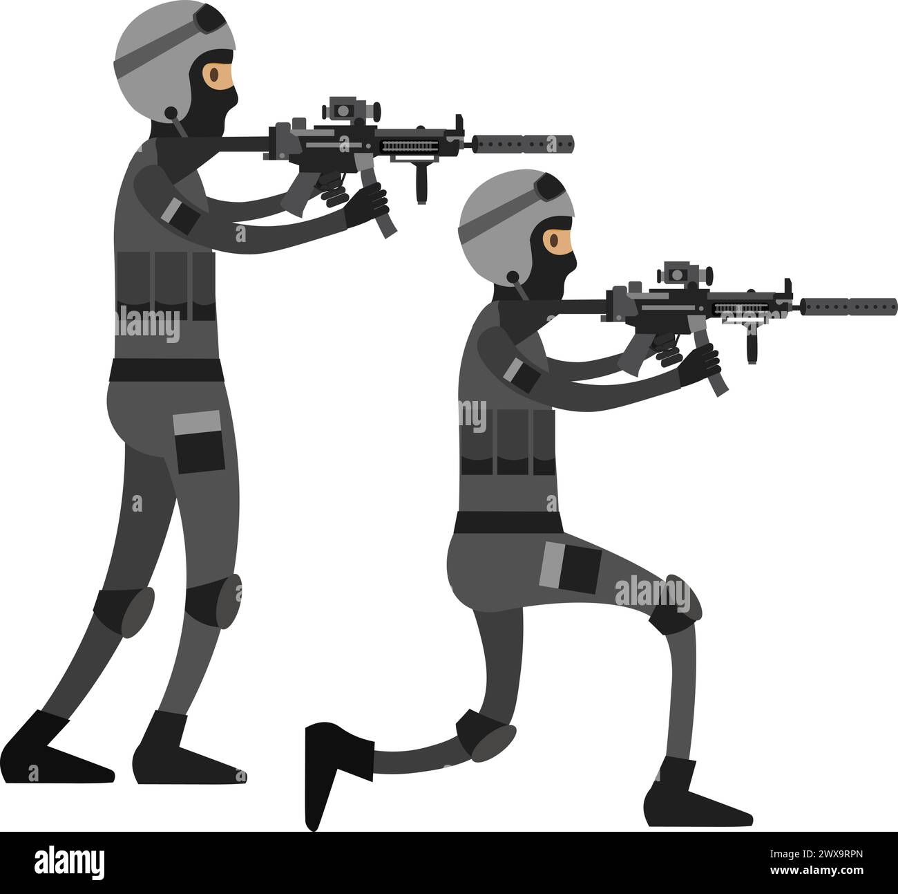 Police capture service with sniper rifles vector icon isolated on white ...