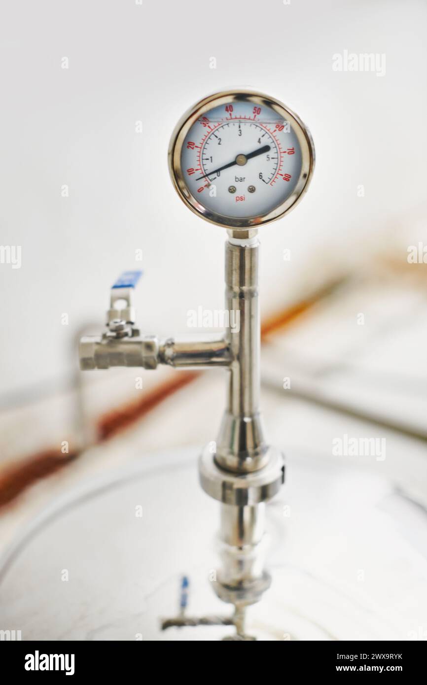 Beer, production and temperature with steel in factory for winery ...