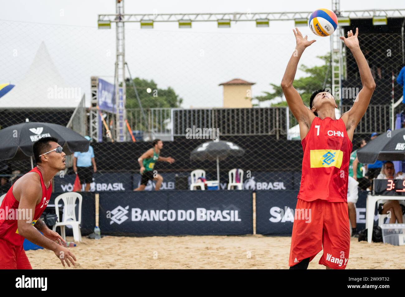 Saquarema, Brazil. 28th Mar, 2024. Wang Yanwei (R)/Li Jie of China ...