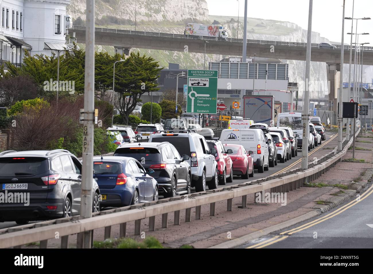 Passengers queue for ferries at the Port of Dover in Kent as the ...