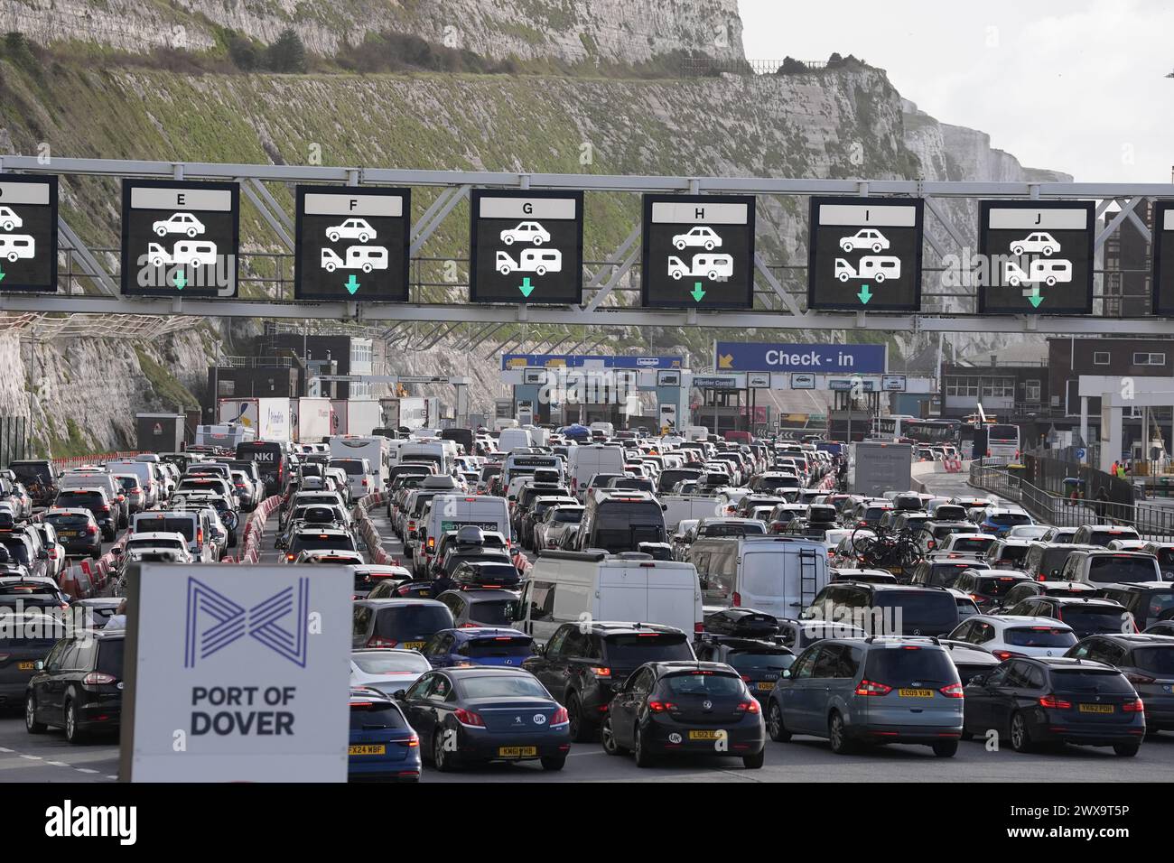 Passengers queue for ferries at the Port of Dover in Kent as the ...