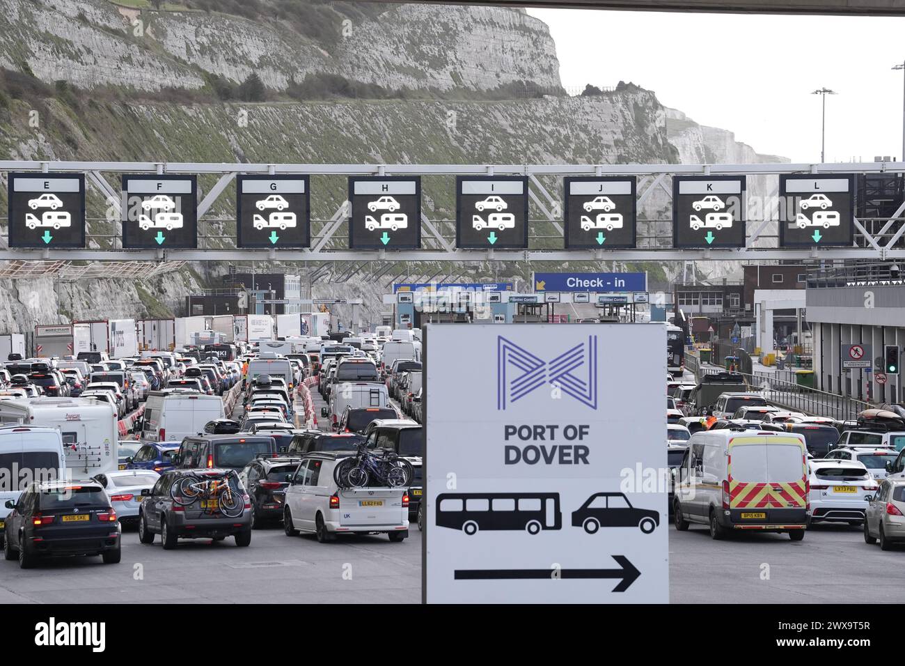 Passengers queue for ferries at the Port of Dover in Kent as the ...