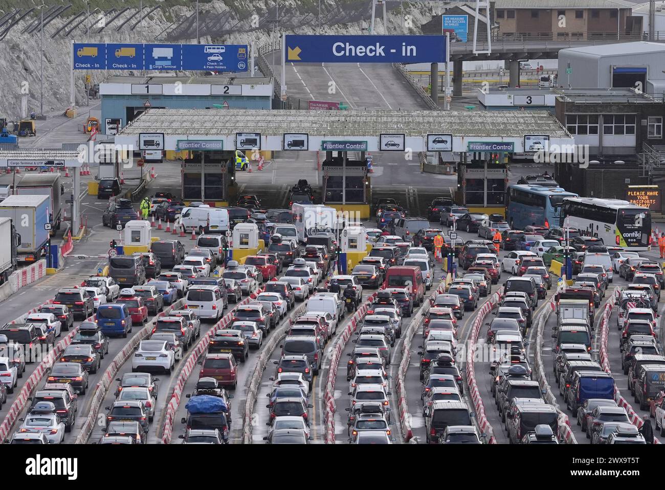 Passengers queue for ferries at the Port of Dover in Kent as the ...