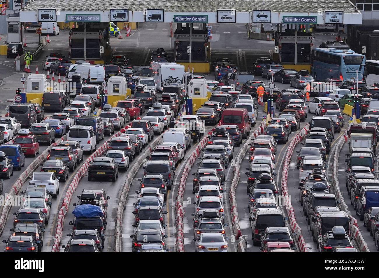 Passengers queue for ferries at the Port of Dover in Kent as the ...