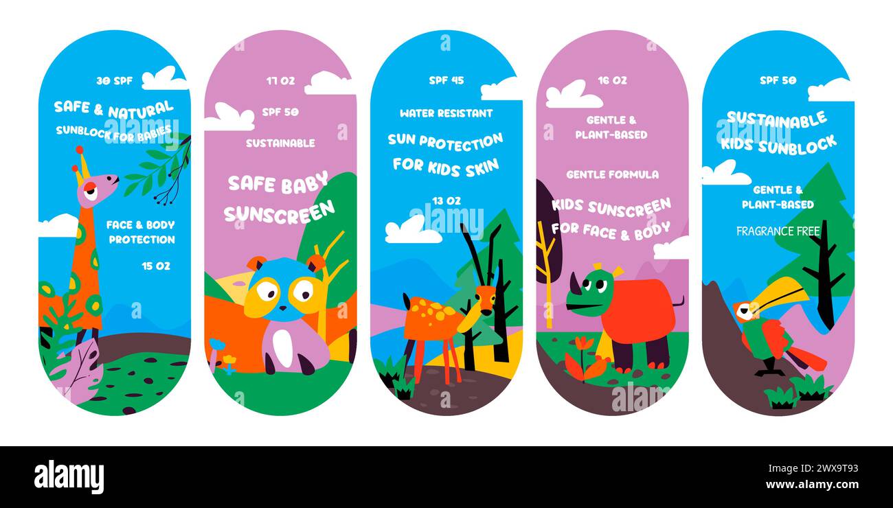 Sticker kids sunscreen package design set Stock Vector Image & Art - Alamy