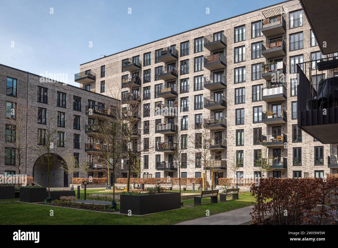 Facades with balconies of newly built flats. 1700 rental flats (partly ...