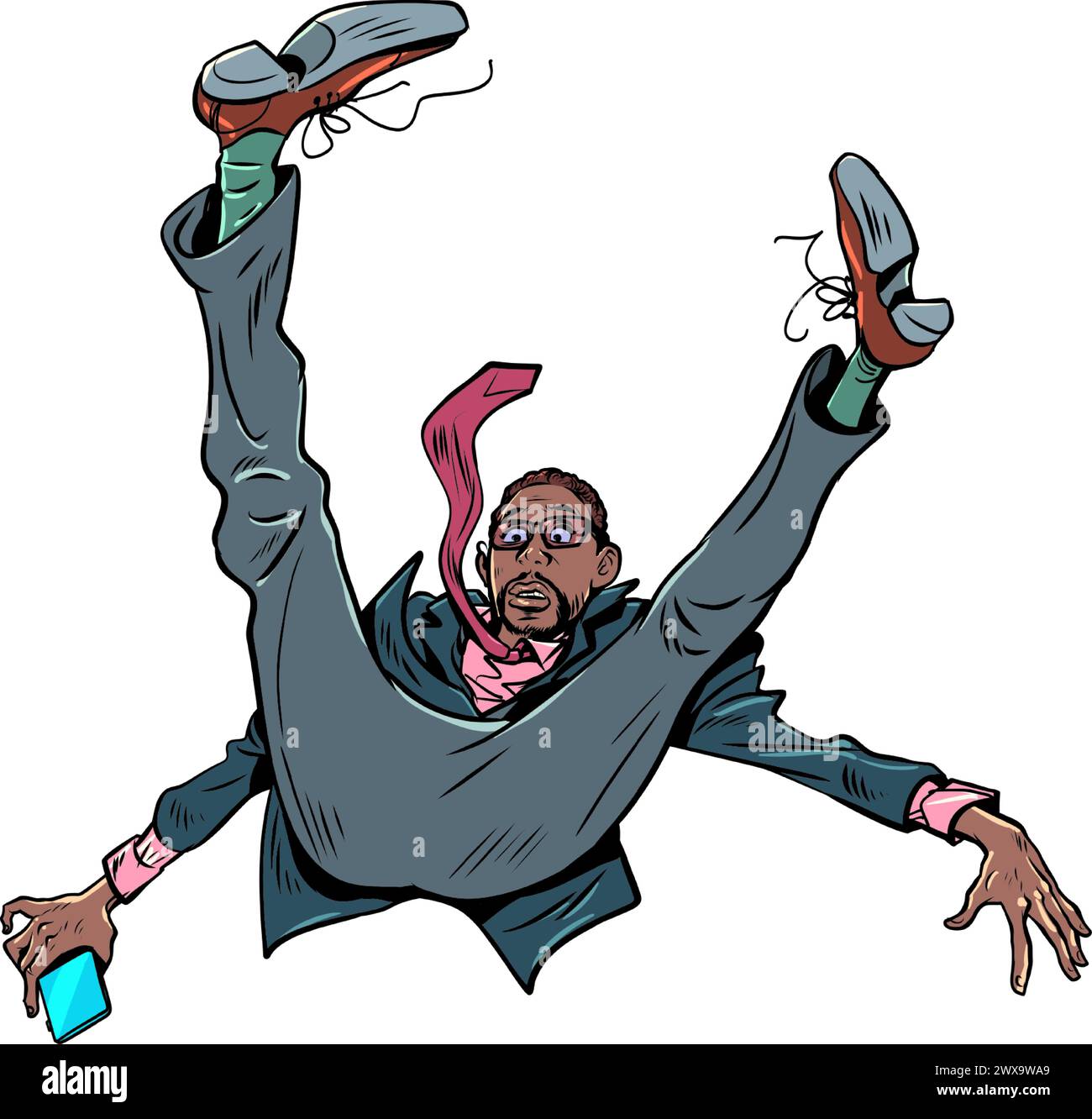 An office worker in a suit fell upside down. Uncontrollable situations ...