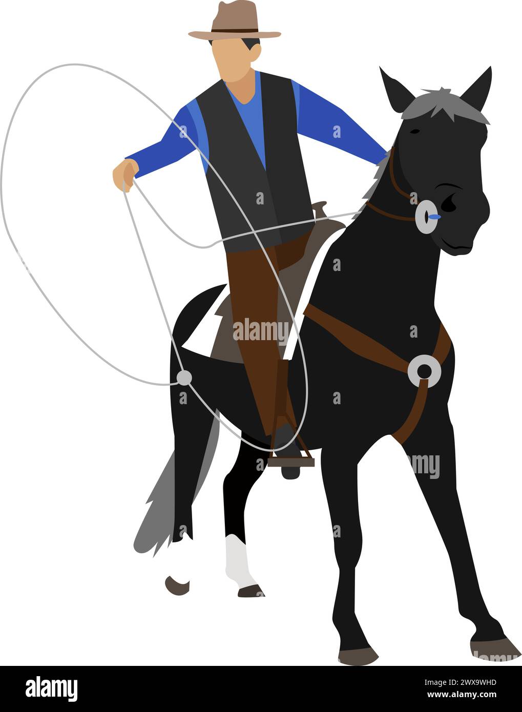 Man with lasso rope riding horse vector icon isolated on white Stock ...
