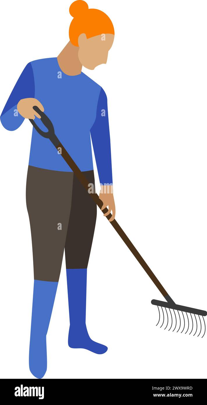 Woman gardener raking vector icon isolated on white background Stock ...