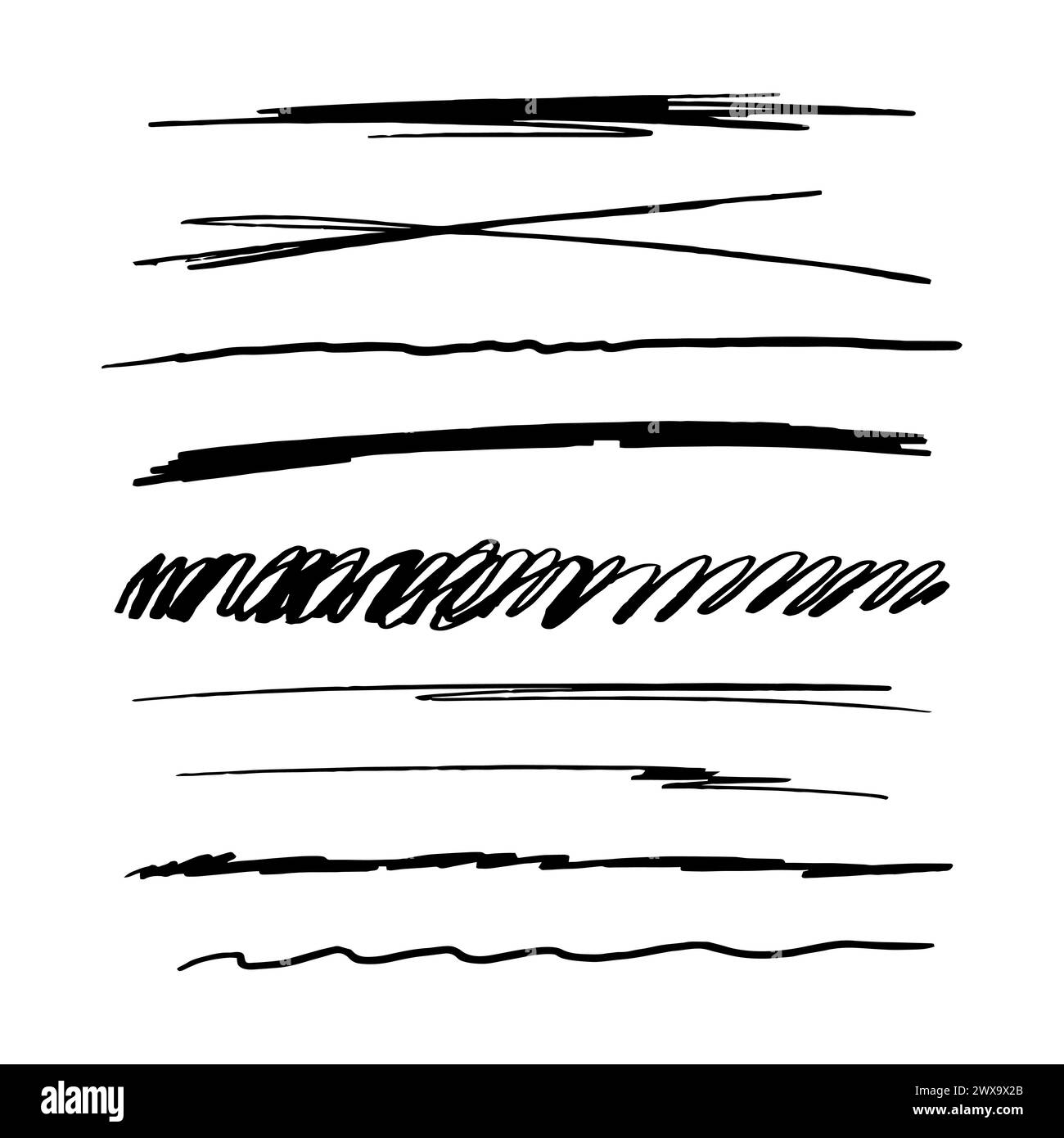 strikethrough underlines, set brush stroke, marker lines grunge curve ...