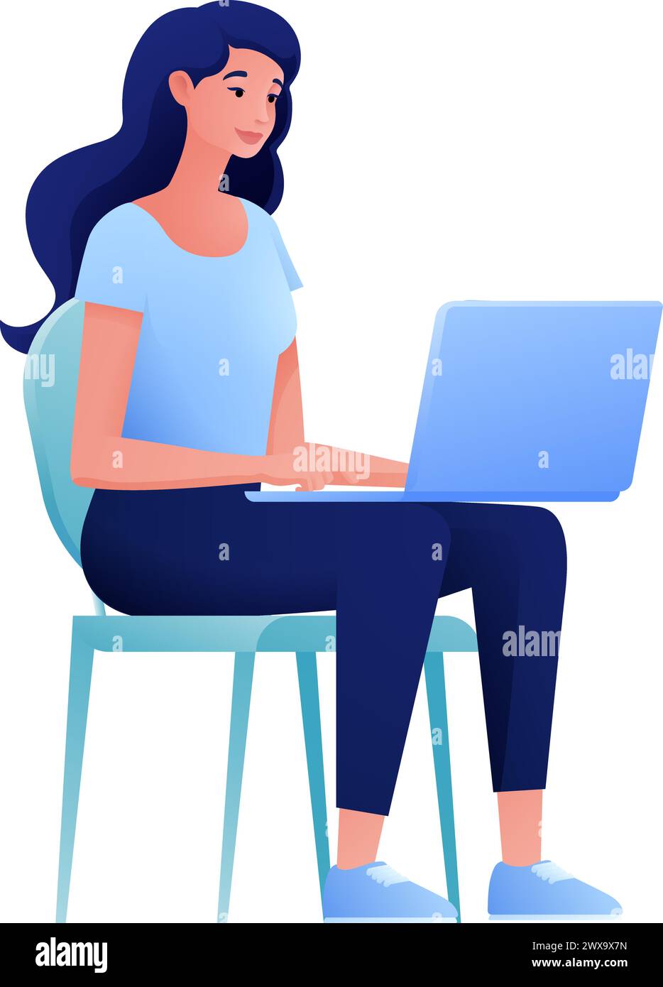 Woman Using Laptop Computer Cartoon Illustration Stock Vector Image ...