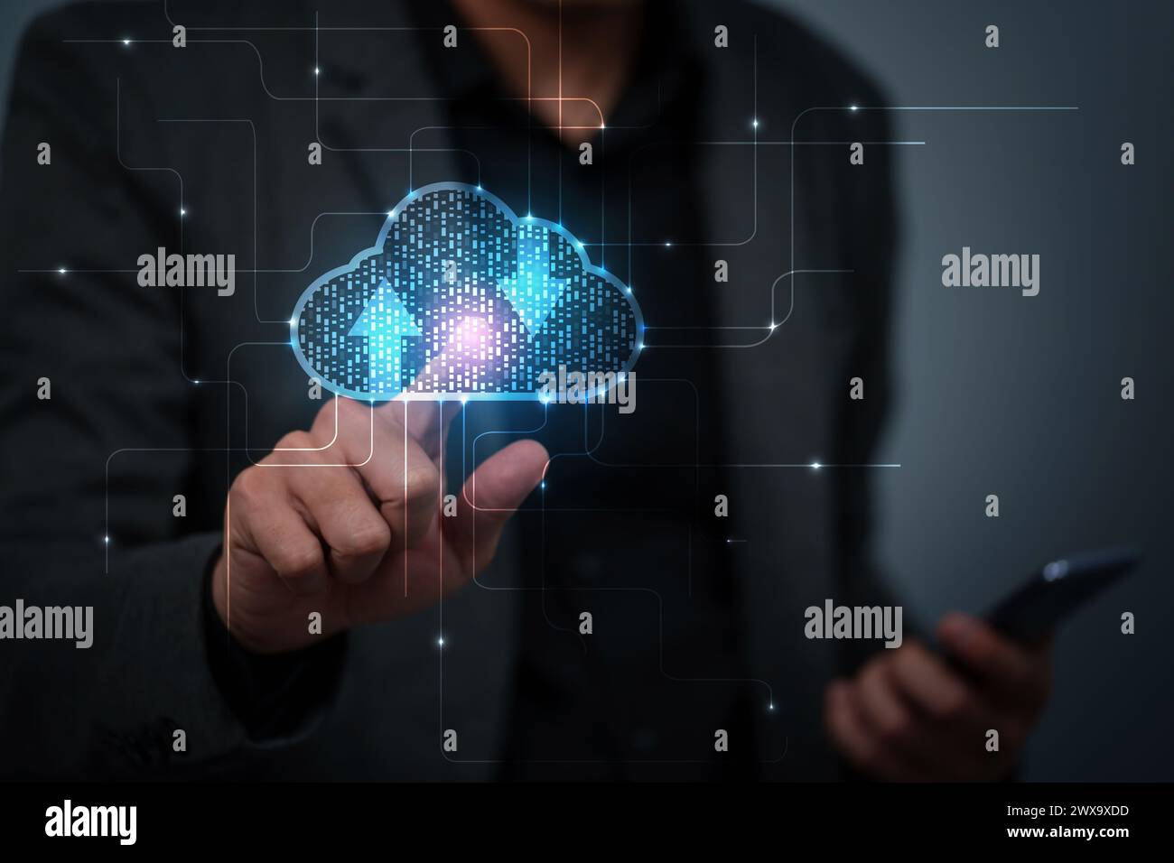 businessman pointing cloud storage computing display online data technology Stock Photo - Alamy