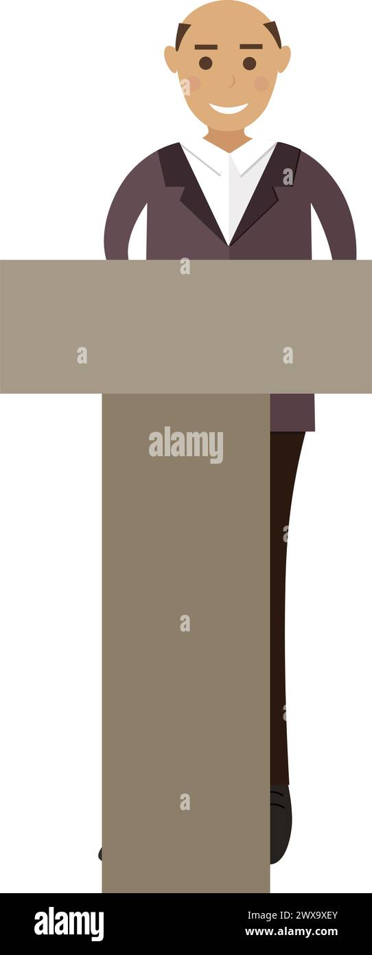 Teacher at podium giving lecture vector icon isolated on white Stock ...