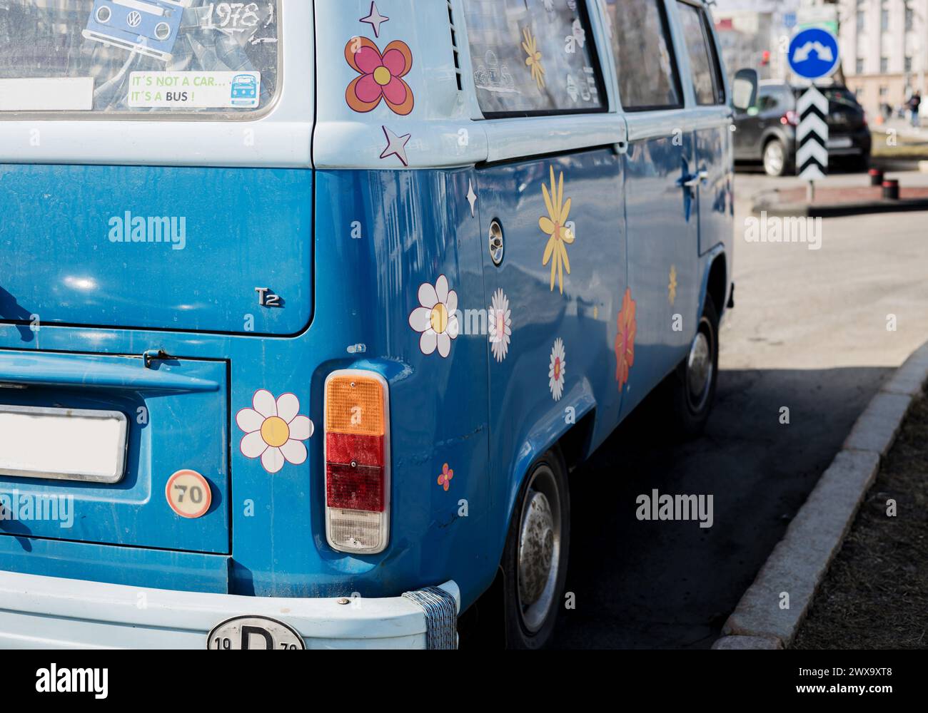 Minsk, Belarus, March 29, 2024 - Rear view retro blue van Volkswagen ...