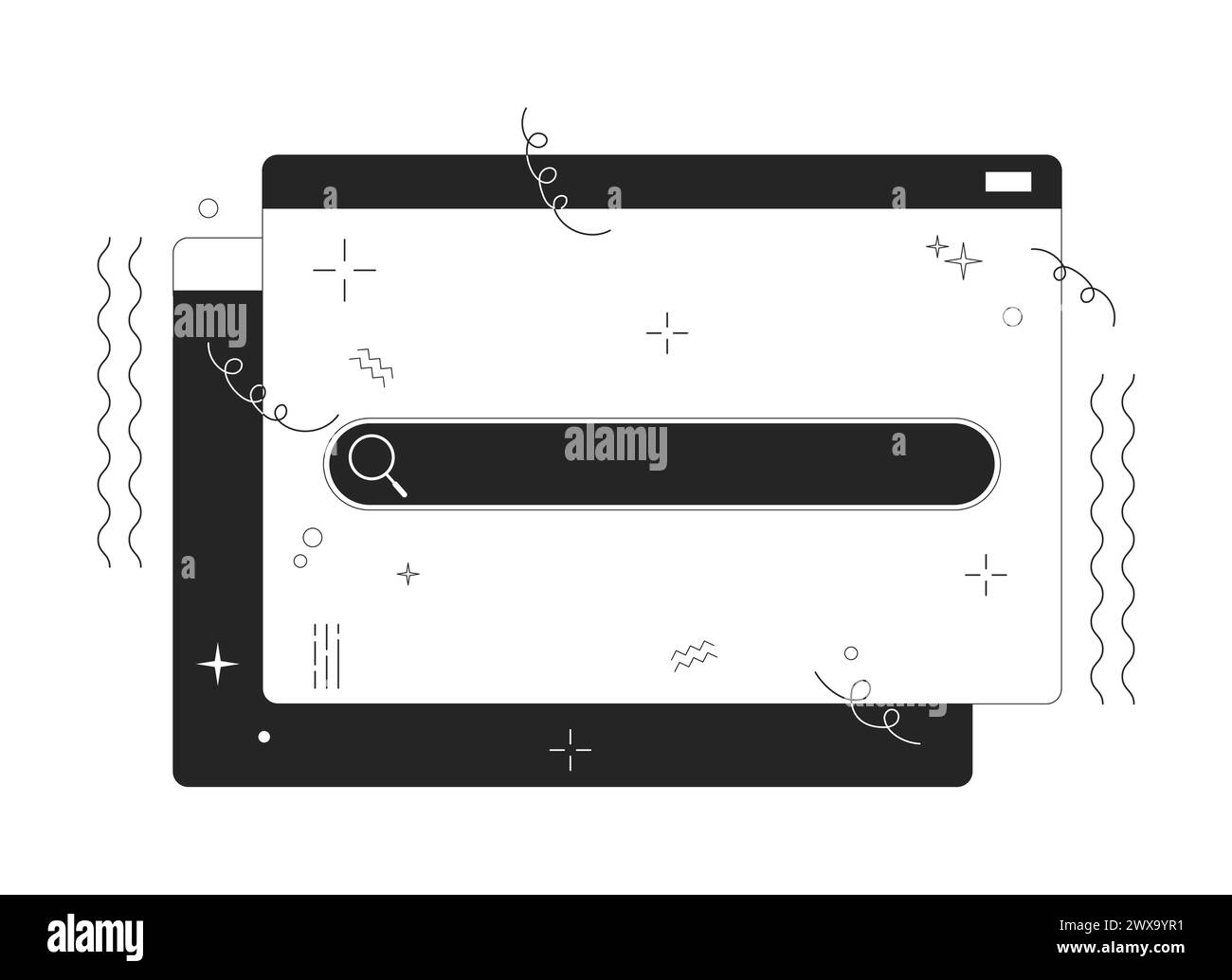 Search bar on website window black and white 2D line cartoon object ...
