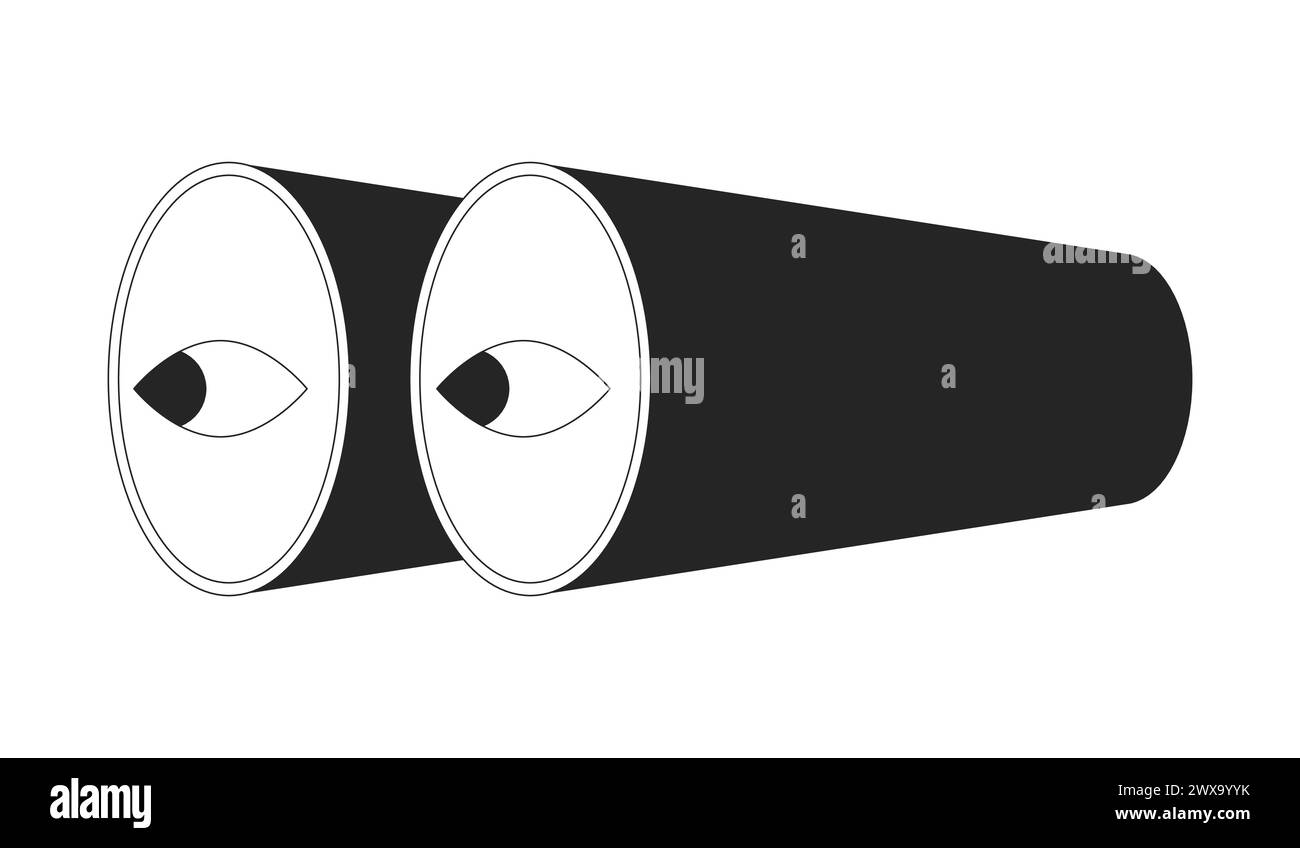 Binoculars With Eyes On Lenses Black And White 2d Line Cartoon Object