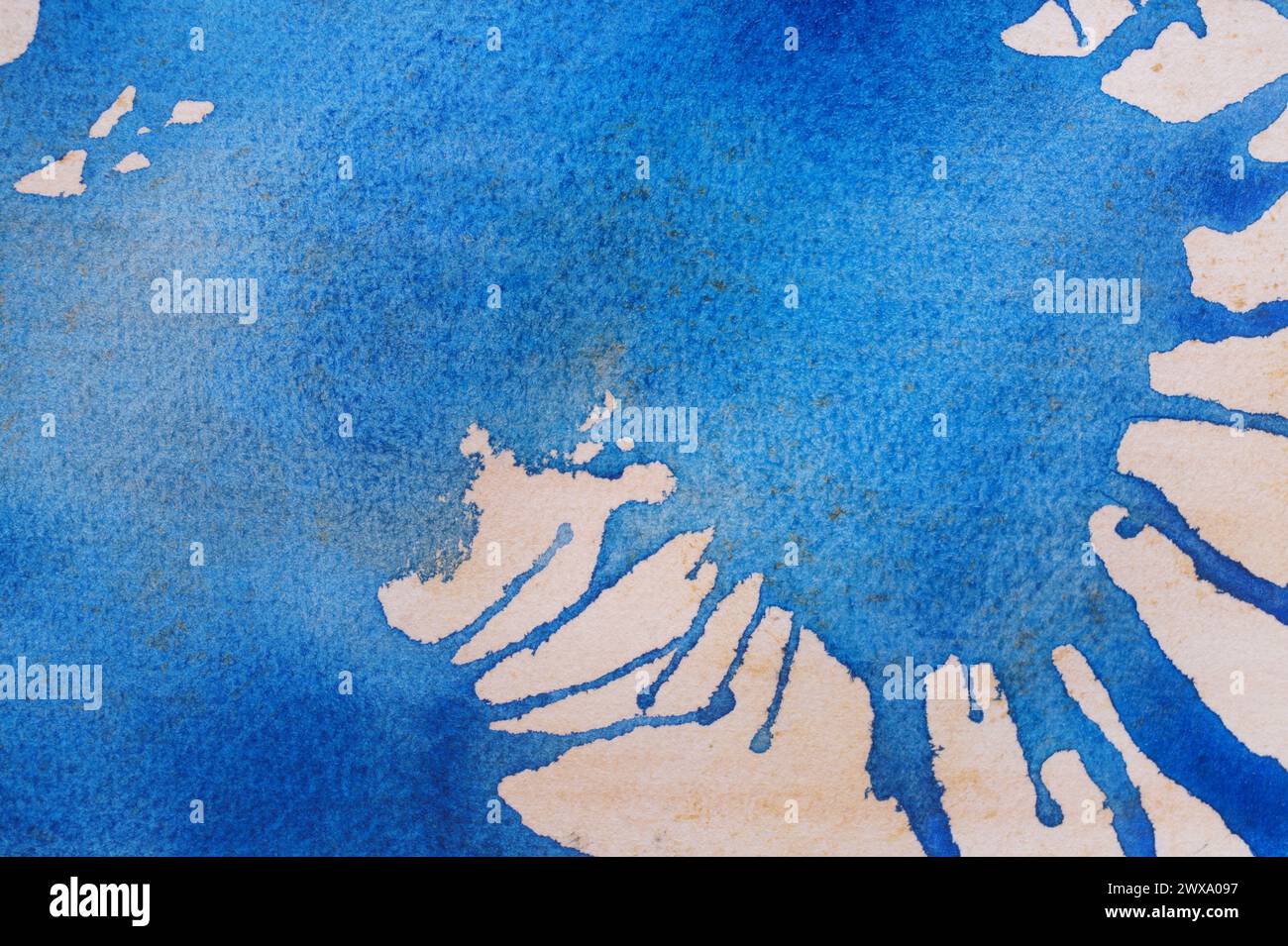 Abstract blue watercolor painting on white paper, top view Stock Photo ...