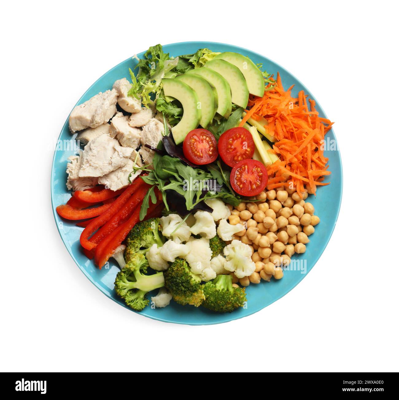 Balanced diet and healthy foods. Plate with different delicious ...