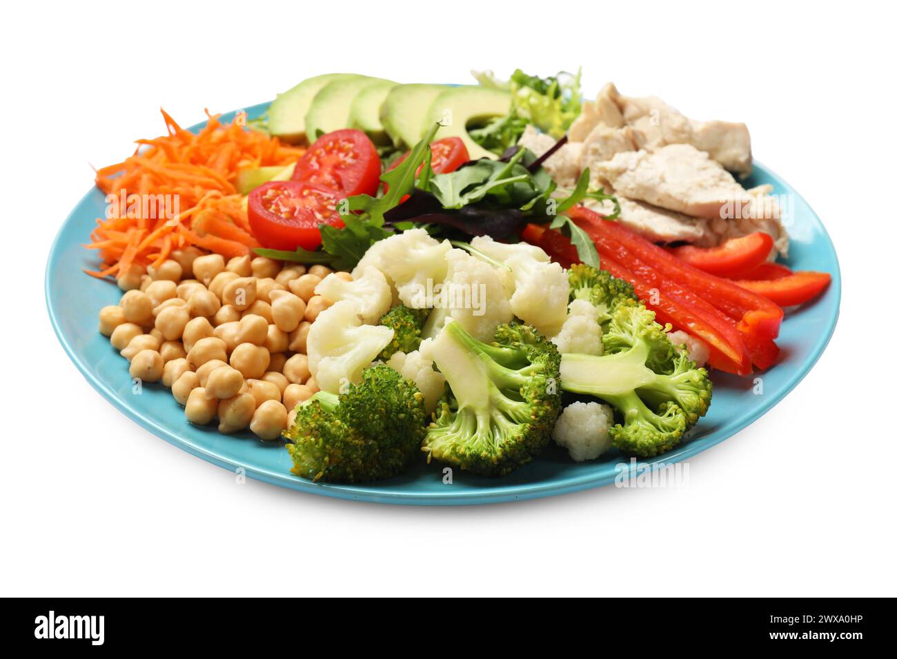 Balanced diet and healthy foods. Plate with different delicious ...