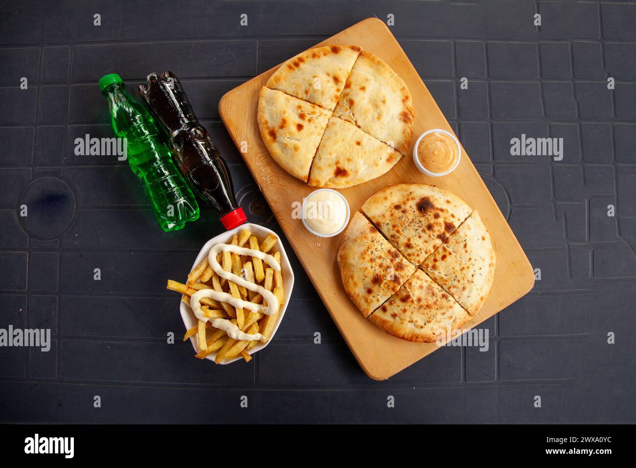 Mediterranean stuffed naan calzone quesadilla with mayo fries and ...