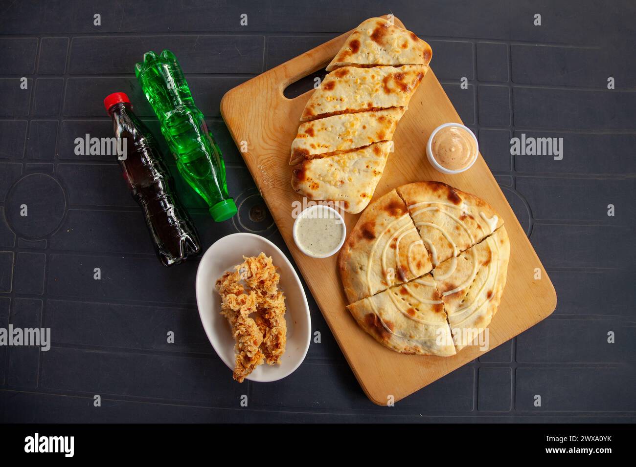 Mediterranean stuffed naan calzone quesadilla with chicken strips and ...